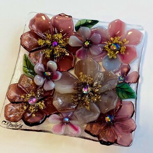 Fused Glass Purple/mauve Flower Spoon Rest/trinket Dish/ring Dish/soap ...