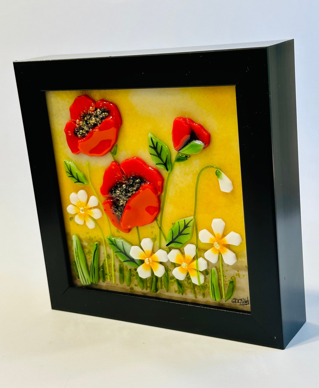 Fused Glass Painting red Poppy 6x6 - Etsy