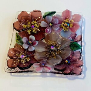 Fused Glass Purple/mauve Flower Spoon Rest/trinket Dish/ring Dish/soap ...