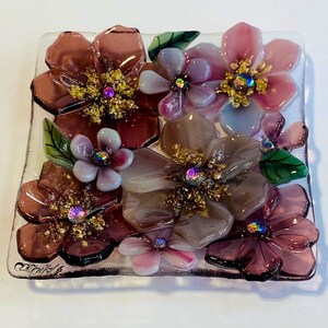 Fused Glass Purple/mauve Flower Spoon Rest/trinket Dish/ring Dish/soap ...