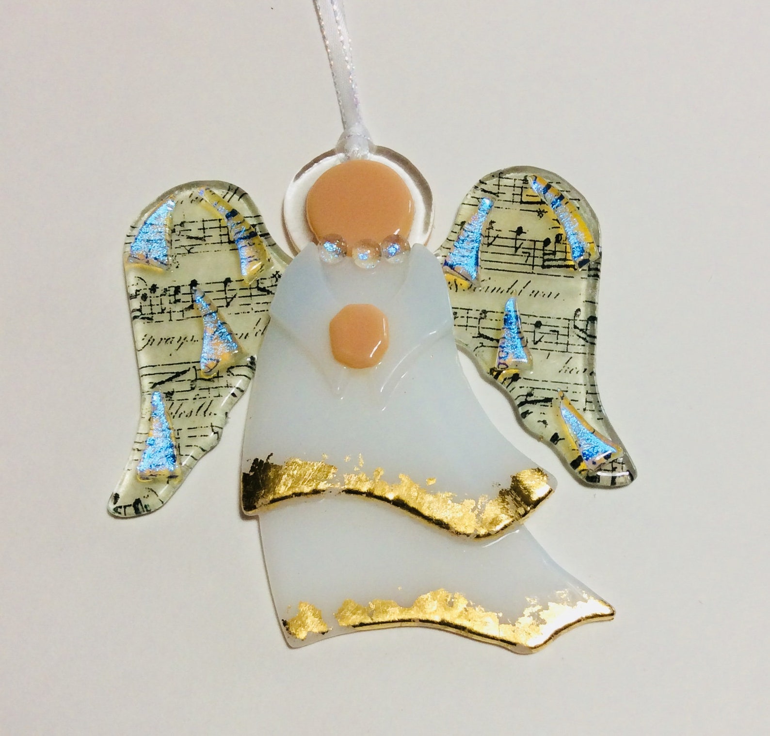 Angel Ornaments in Fused Glass/white/Gold Accents | Etsy