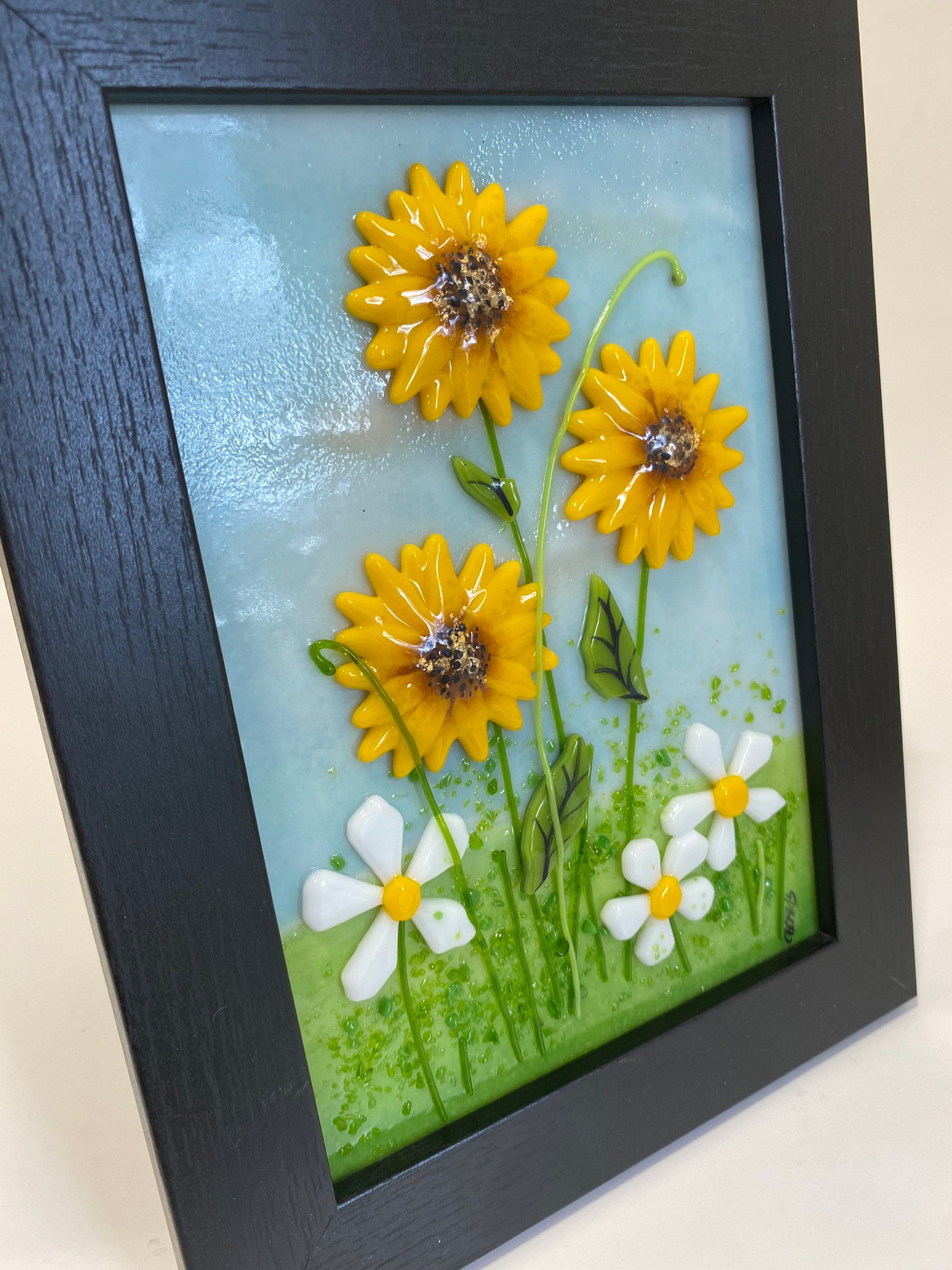 5X7 Fused Glass Painting yellow Sunflowers - Etsy