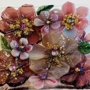 Fused Glass Purple/mauve Flower Spoon Rest/trinket Dish/ring Dish/soap ...