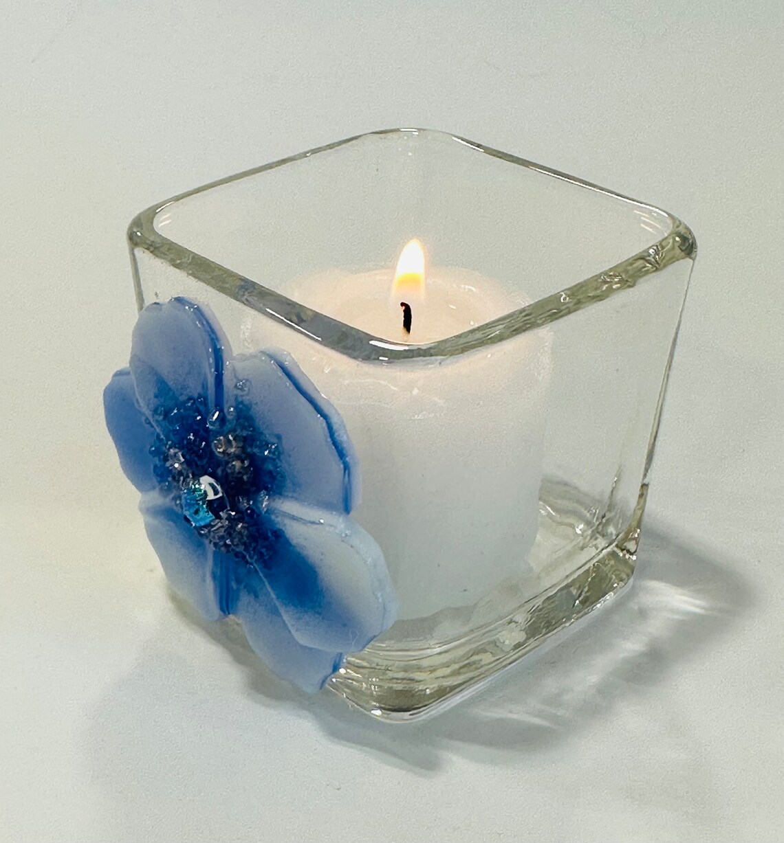 Fused Glass Flower Tea Light-blue - Etsy