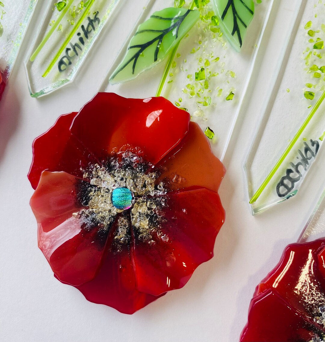 Fused Glass Plant Stake and Garden Stake (dark Red Poppy) - Etsy