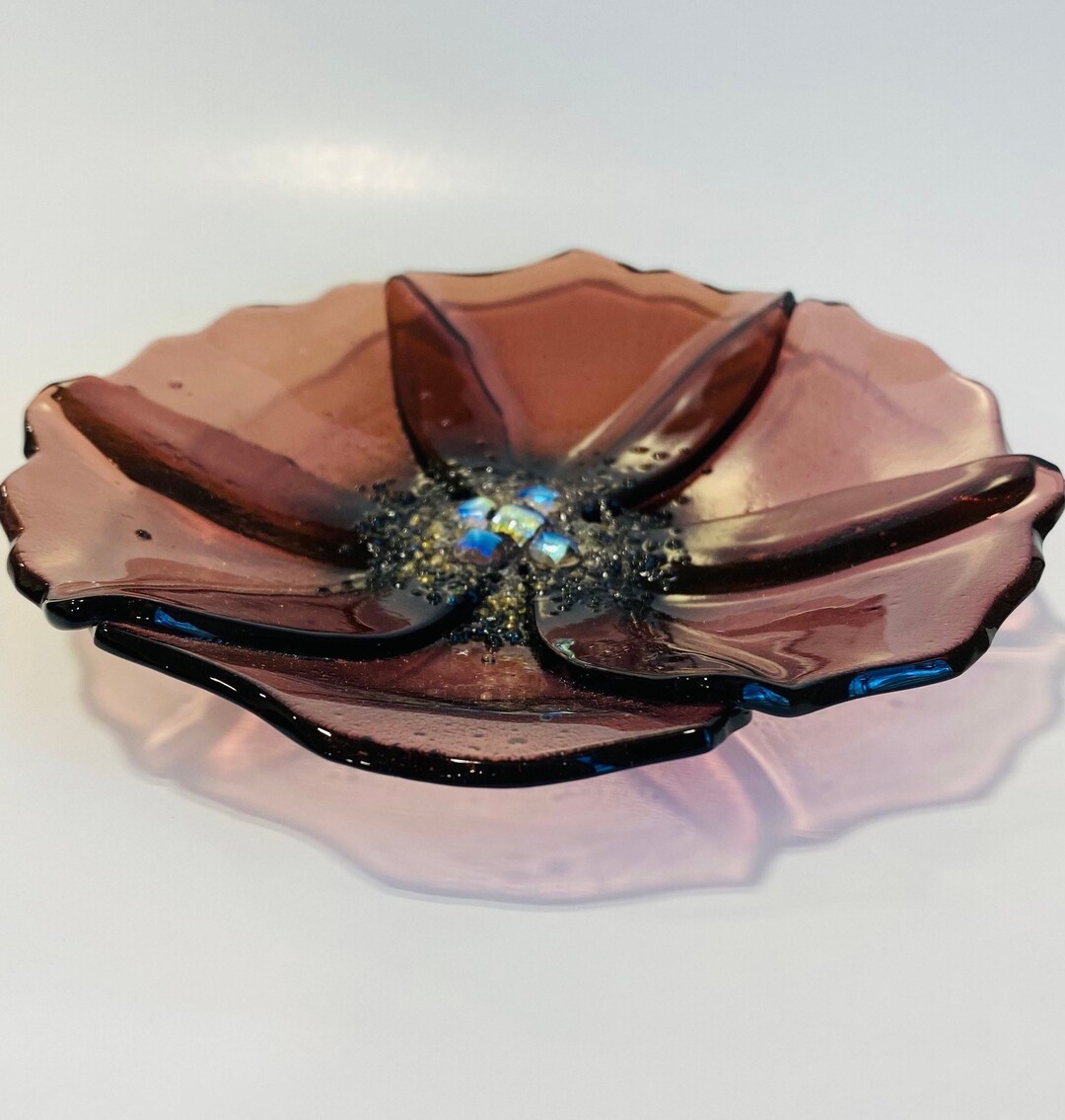 Fused Glass Flower Trinket Dish: Mauve Purple Ring/soap Dish - Etsy