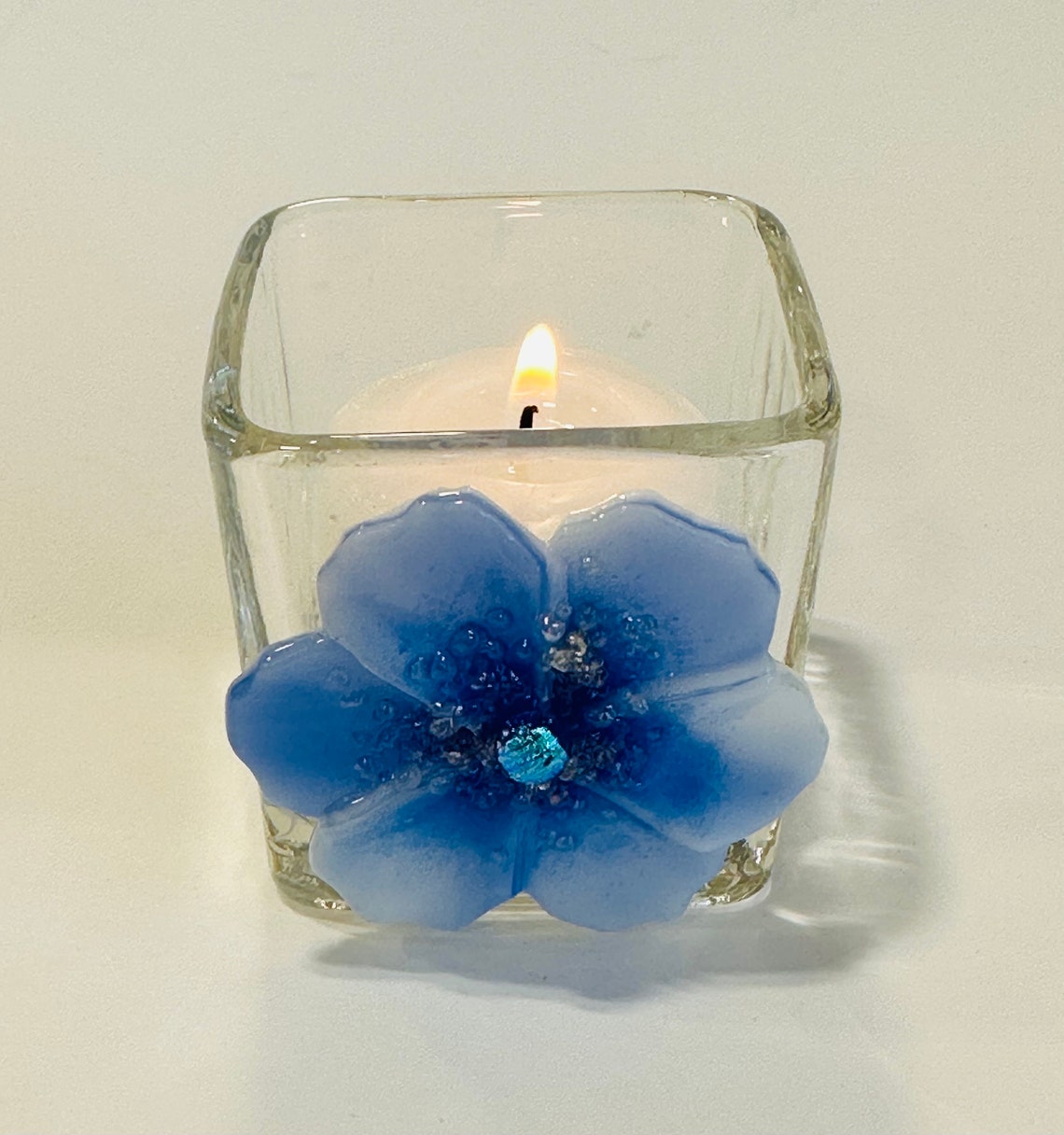 Fused Glass Flower Tea Light-blue - Etsy