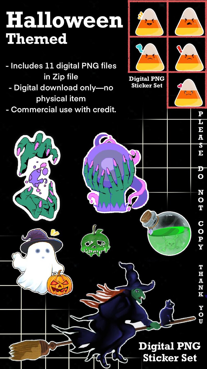 Instant Digital PNG Download 11 Halloween Theme Sticker Prints - Etsy