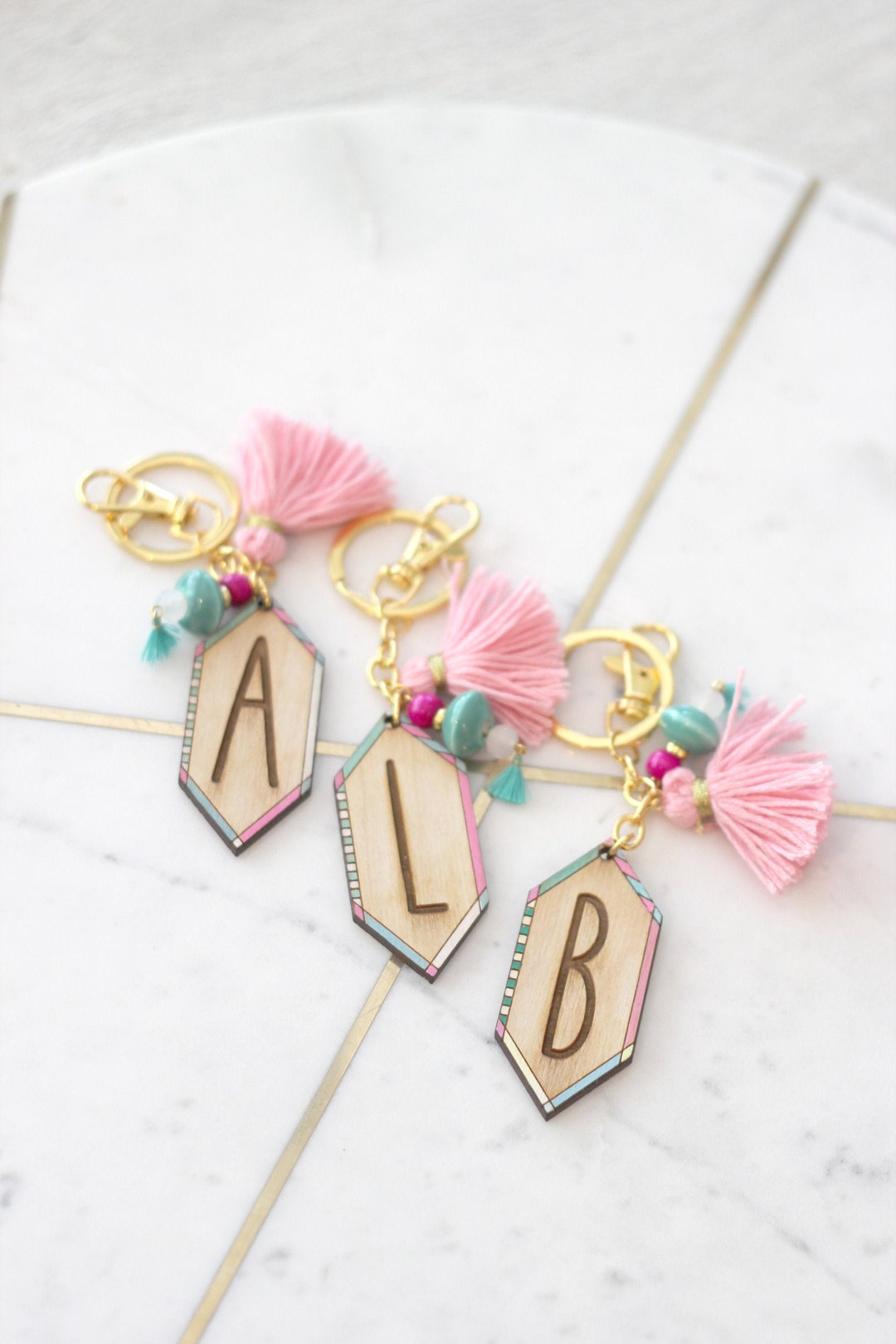 Custom Initial Keychain | Bridesmaid Gift | Purse Charm | Boho Bag ...