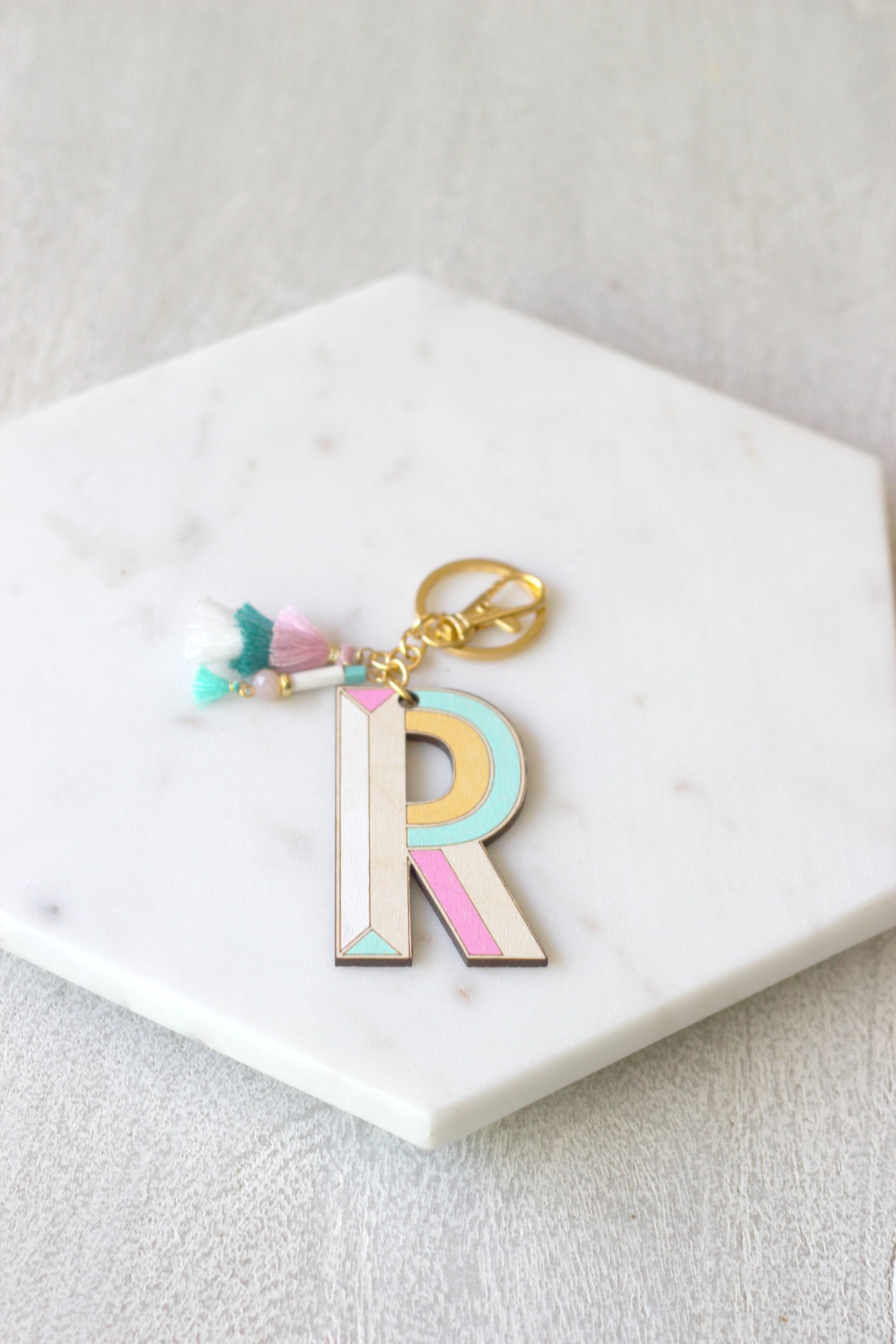 Block Initial Keychain Custom Monogram Wood Bridesmaid | Etsy