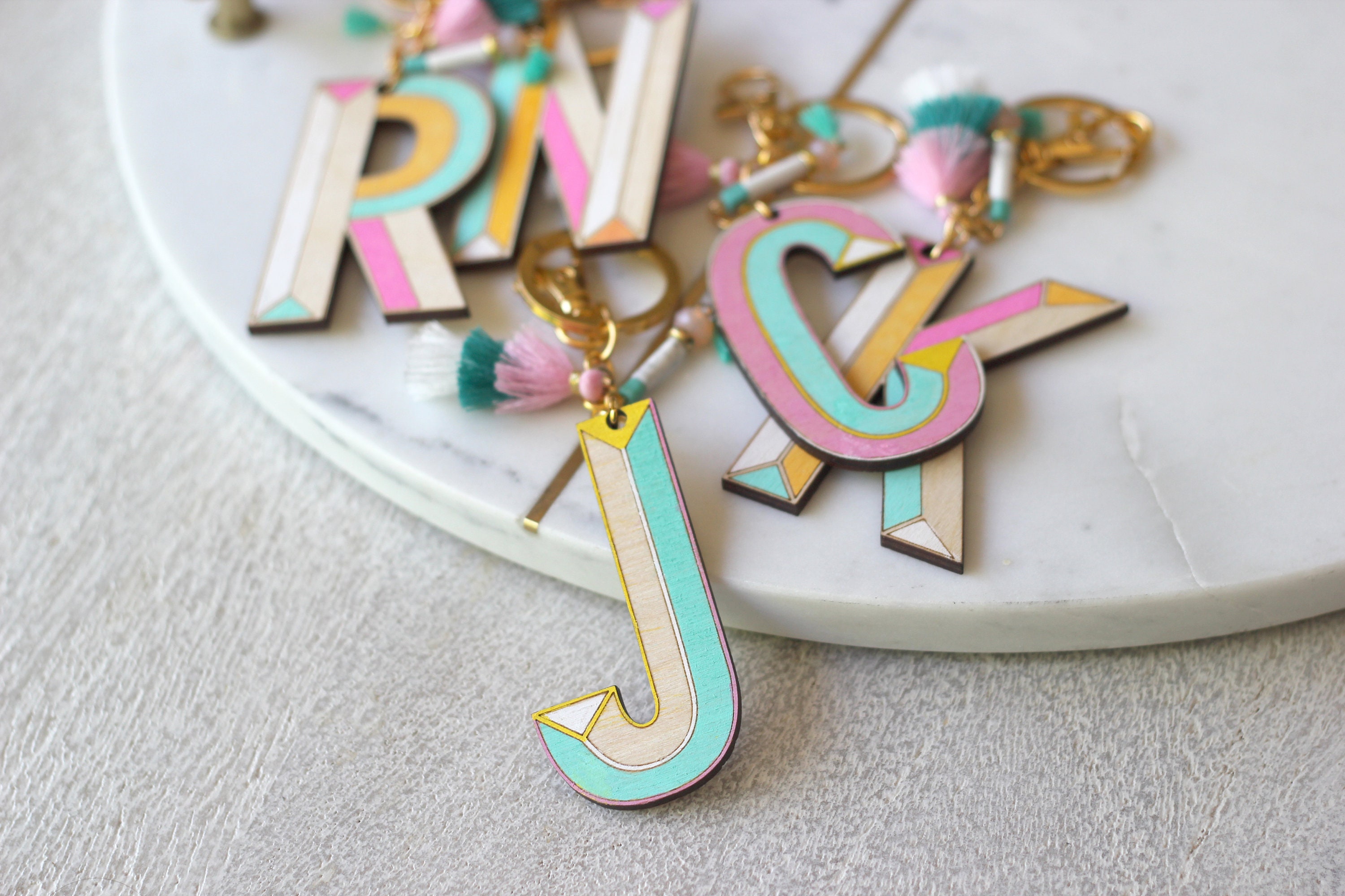 Block Initial Keychain Custom Monogram Wood Bridesmaid | Etsy