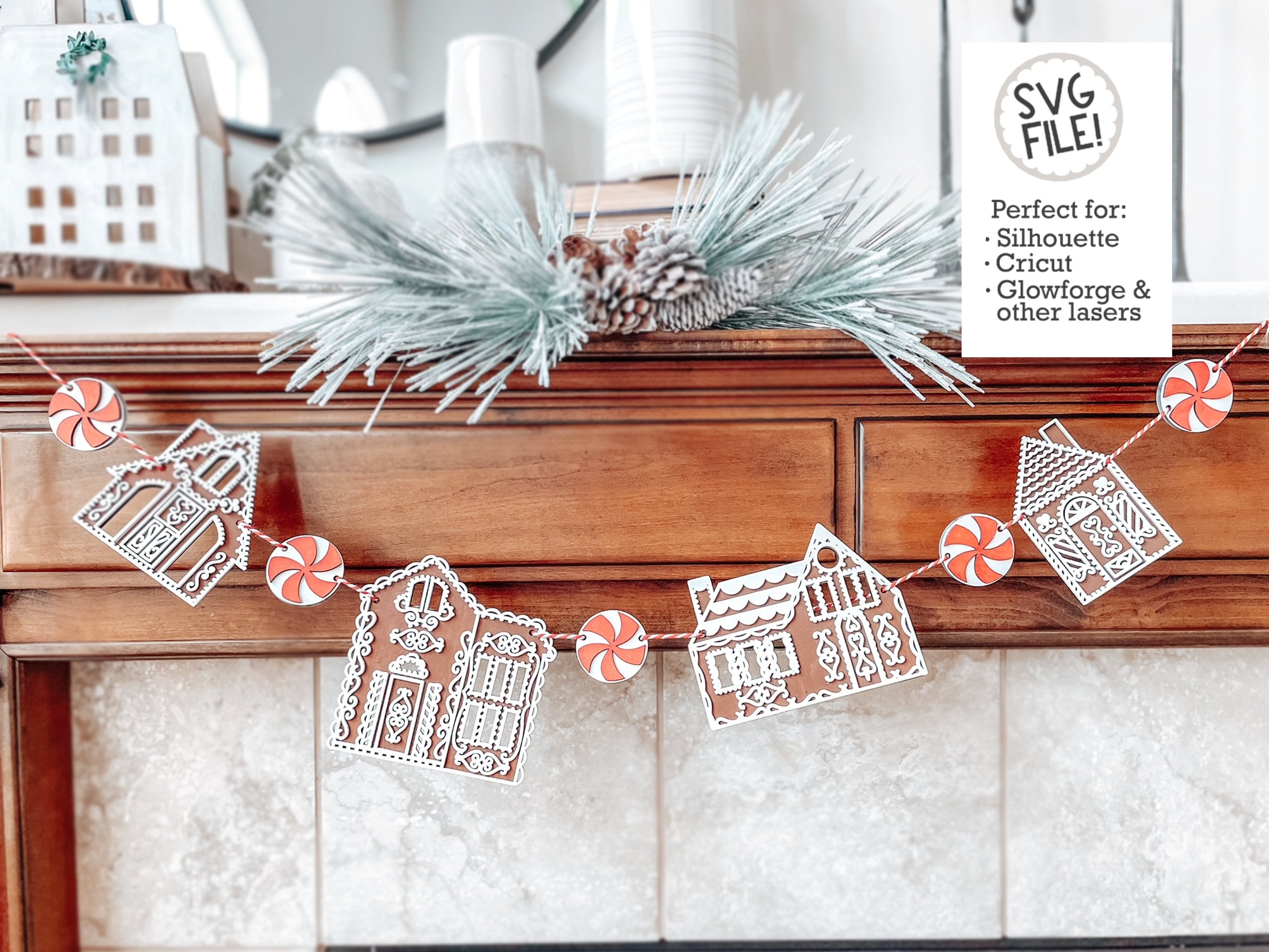 Gingerbread House Garland SVG Digital Laser File Glowforge | Etsy