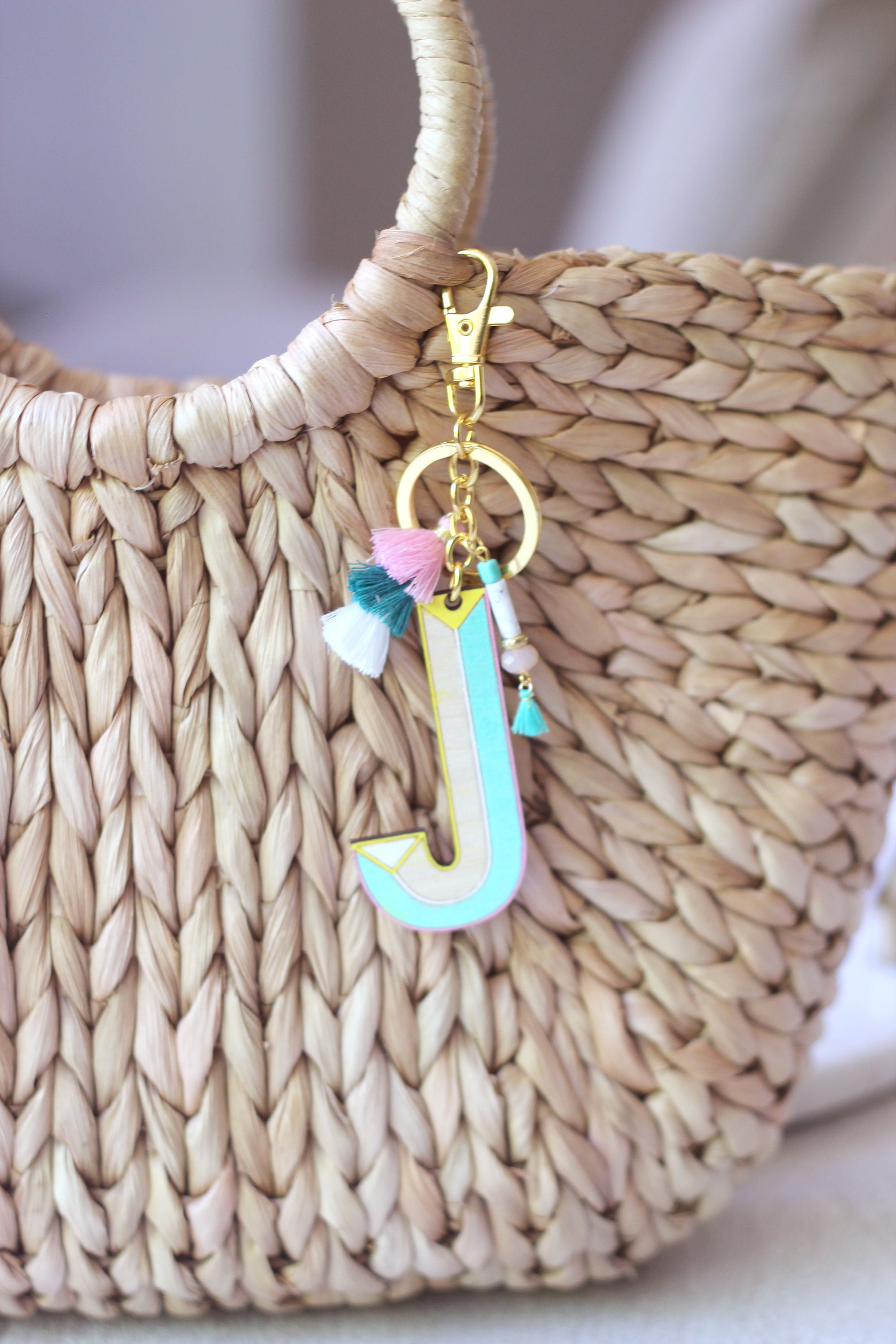 Block Initial Keychain Custom Monogram Wood Bridesmaid | Etsy