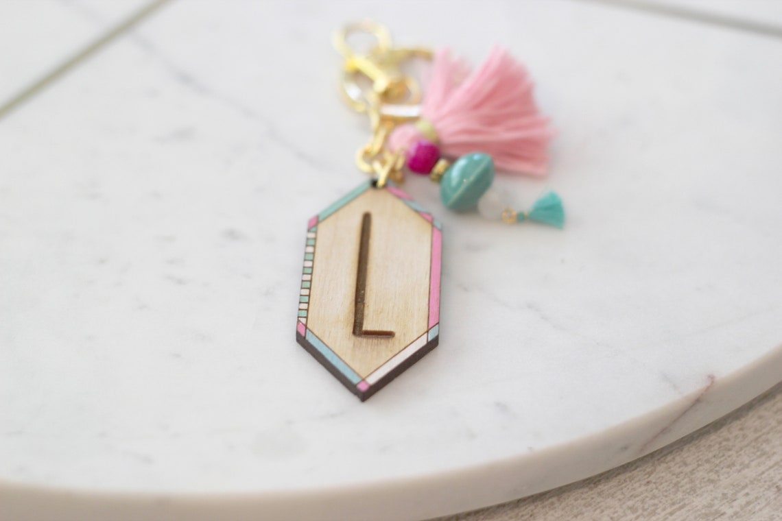 Custom Initial Keychain Bridesmaid Gift Purse Charm Boho | Etsy