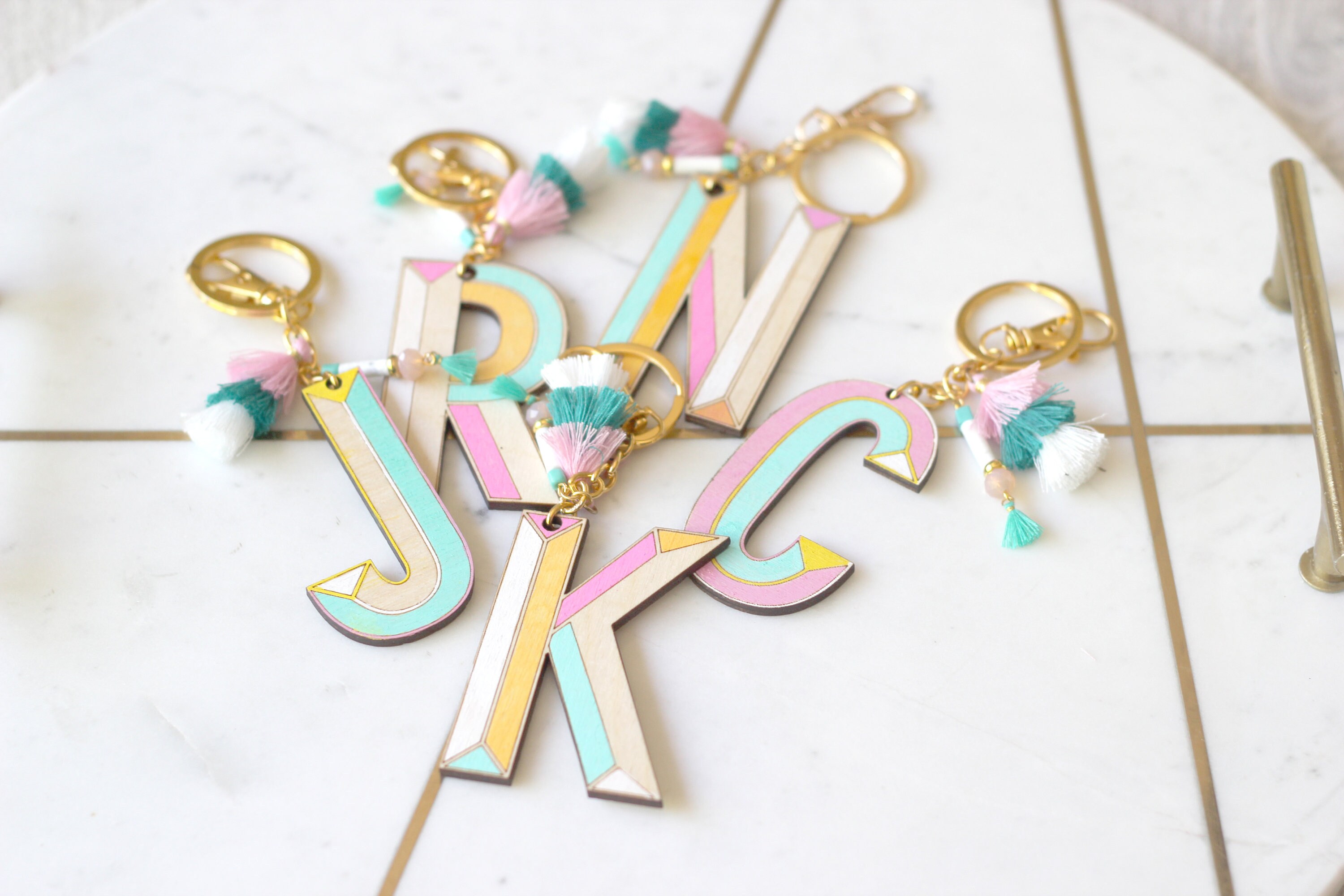 Block Initial Keychain Custom Monogram Wood Bridesmaid | Etsy