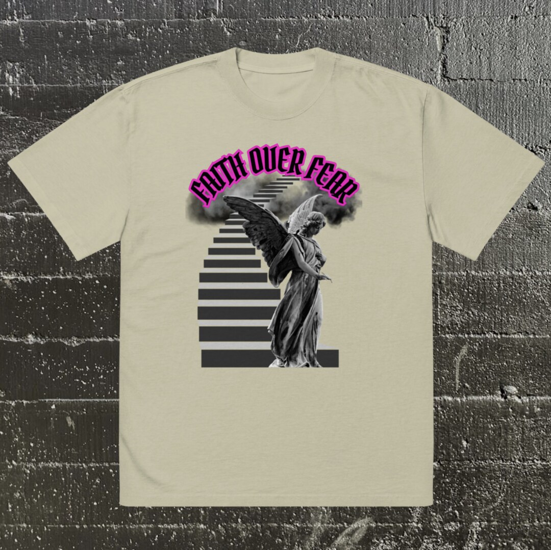 Faith Over Fear Oversized Faded Tee 5D Graphic Street Fashion T-shirt ...