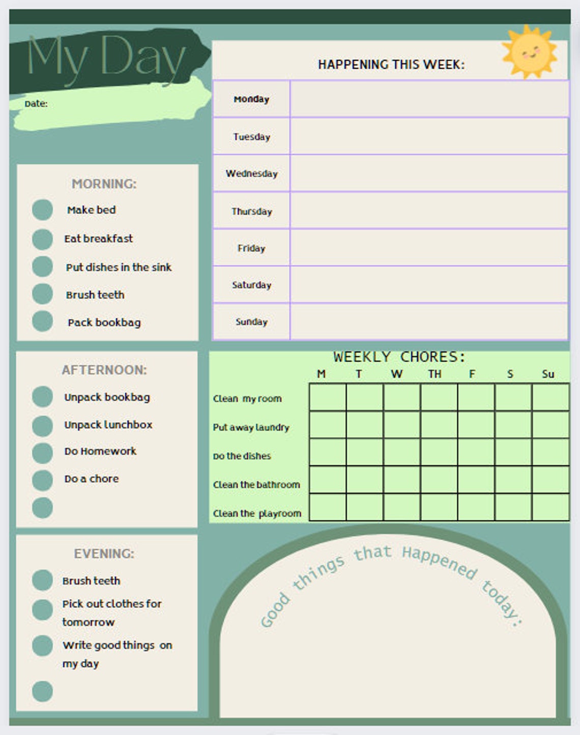 Kids Daily Routine Planner: Schedule, Chores & Gratitude printable PDF ...