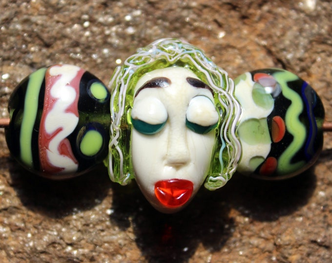 Evie....us Artisan Handmade Lampworked Lady Focal Face Head Glass Bead ...