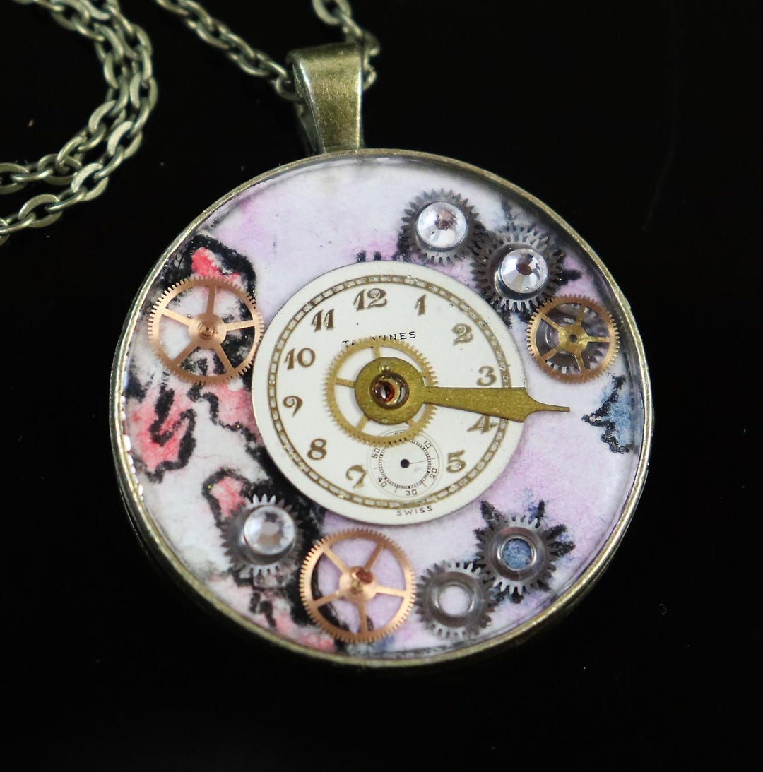 Unique Art-tik Tok Resin-we Have the Time - Collage Necklace With ...