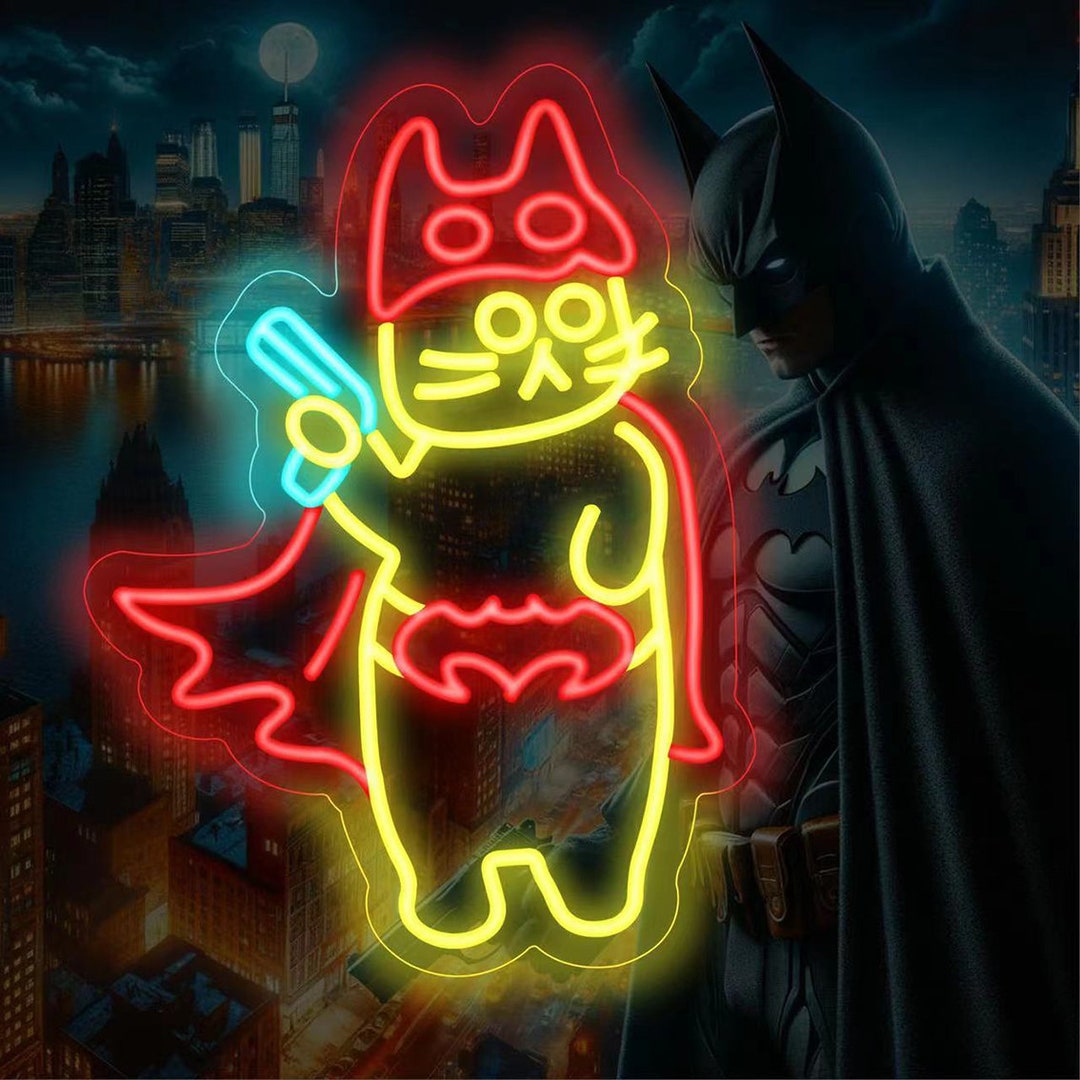 Batman Neon Sign, Cat Playing With Gun, Room Decoration, Cool Lights ...