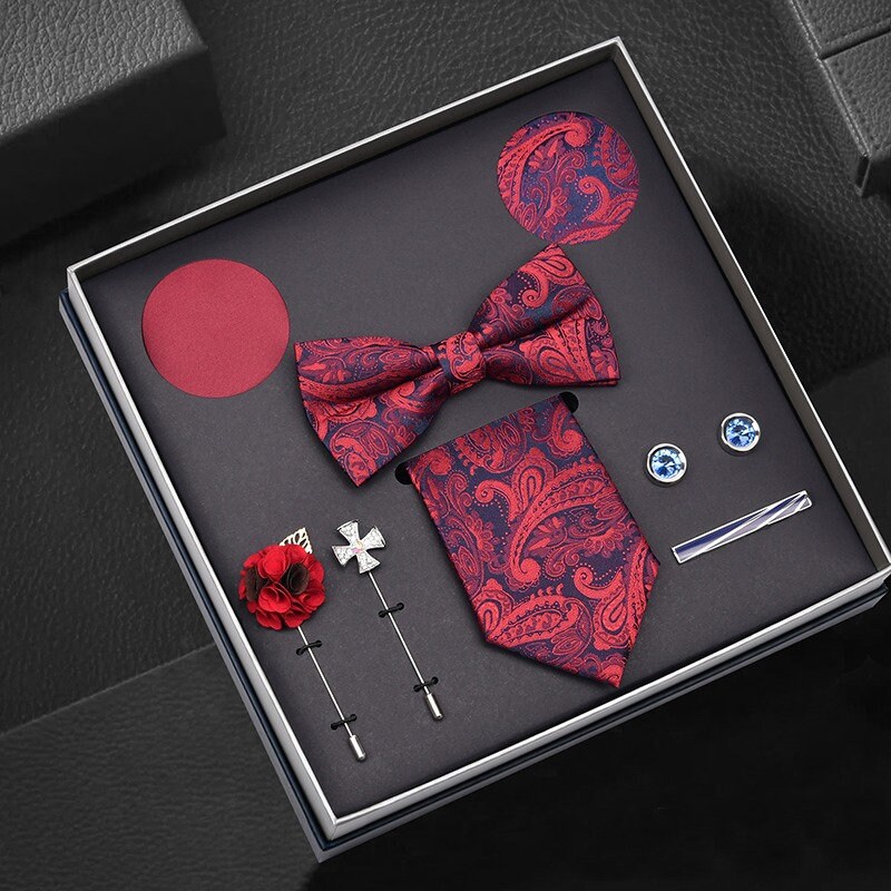8 Piece Tie Set Tie, Bowtie, Lapel Pin, Tie Clip, Cufflinks, Pocket ...