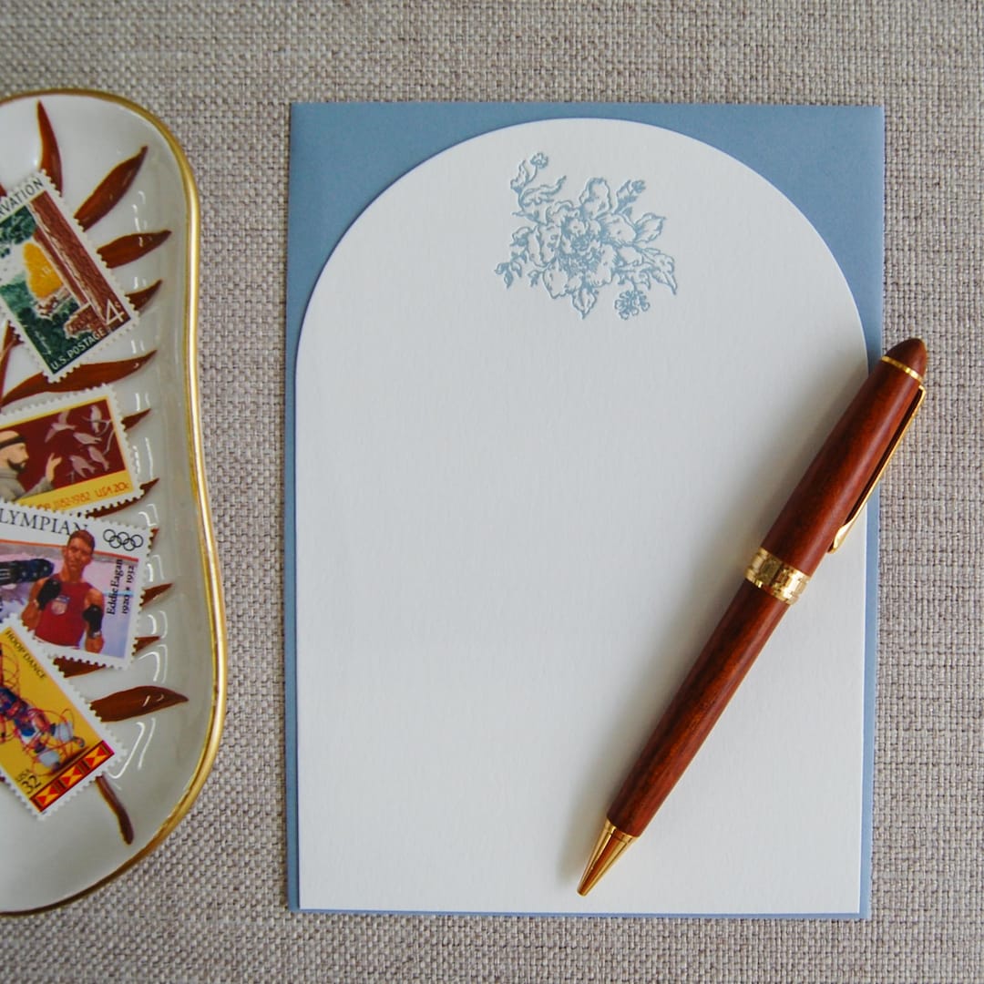 French Bouquet Blue Floral Stationery Kit, Letterpress Stationery With ...