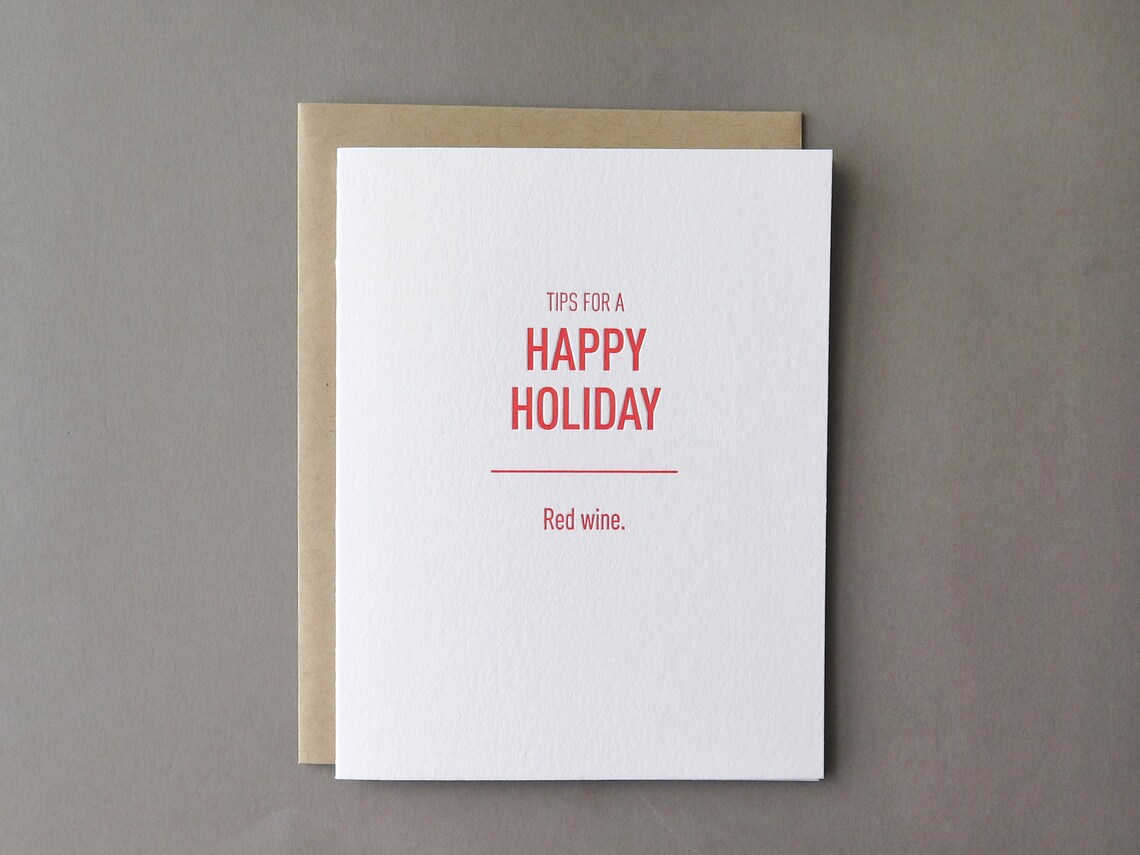 Tips for a Happy Holiday: Red Wine - Letterpress Holiday Card - Etsy