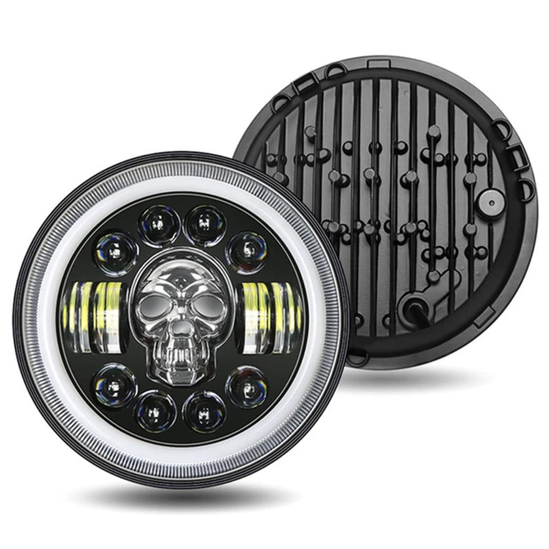 7 Inch Round LED Headlamp Automatic Turning Changes Motorcycle Skull ...