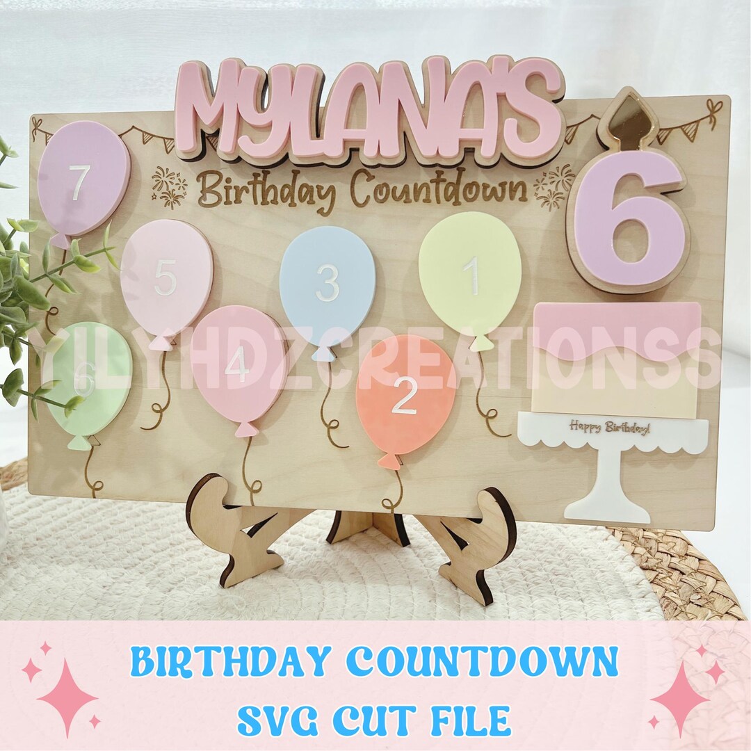 Birthday Countdown Svg File, Birthday Countdown Cut File for Glowforge ...