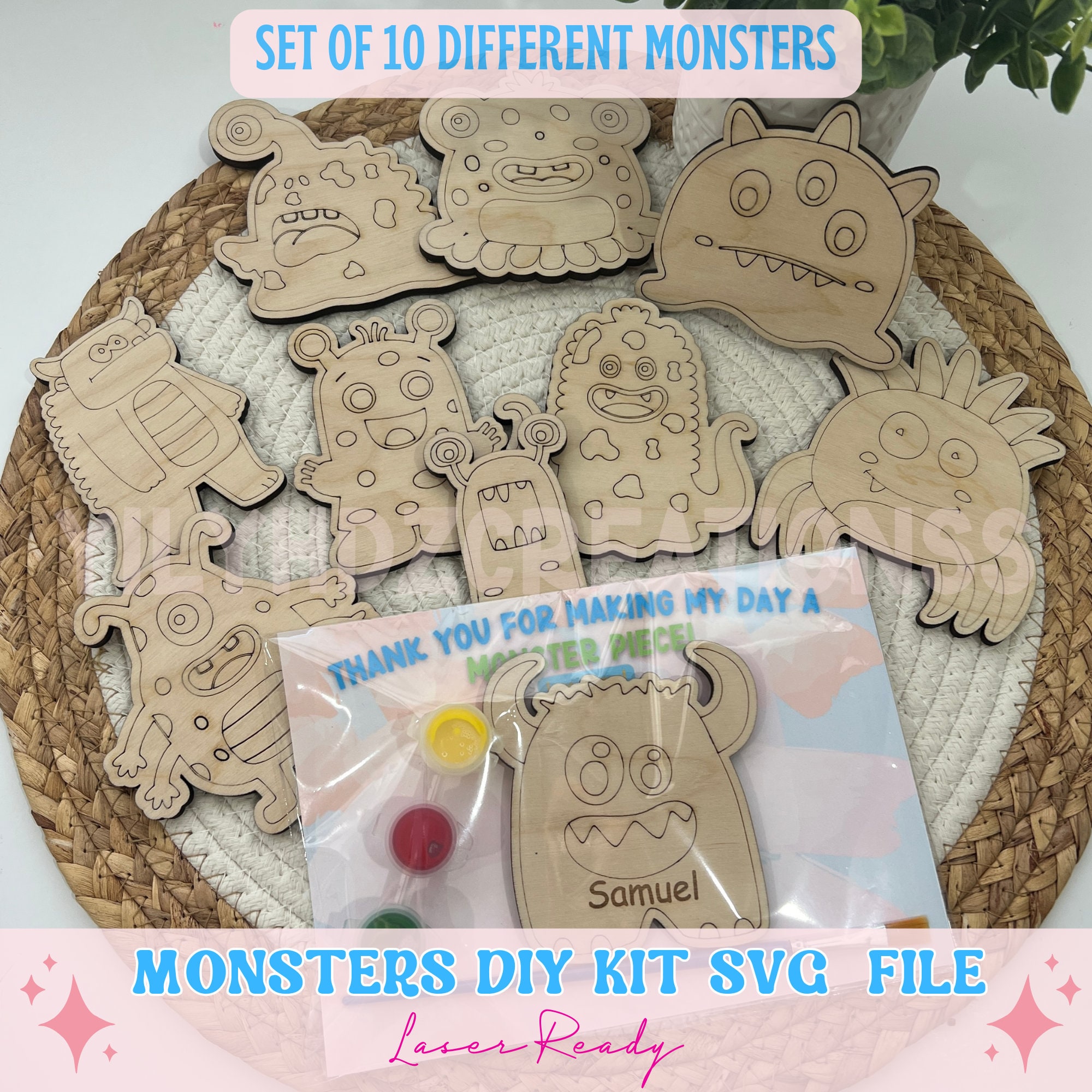 Monsters DIY Kit Svg for Kids Summer Diy Svg Monsters Party Diy Paint ...