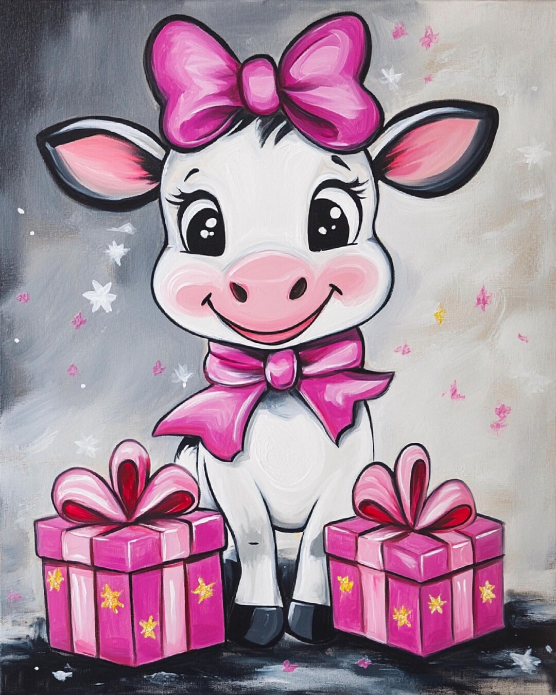 Pink Christmas Cow Paint Party Printable Download Template - Etsy
