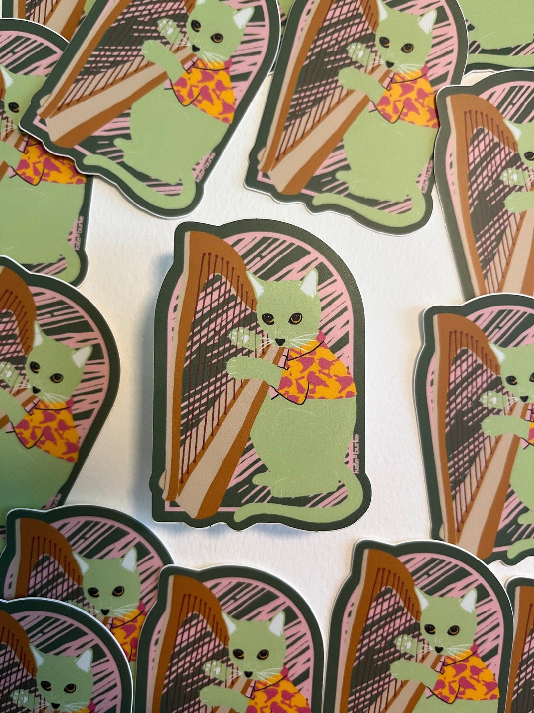 Meowsic Cats: Hazel Harp Vinyl Sticker - Etsy