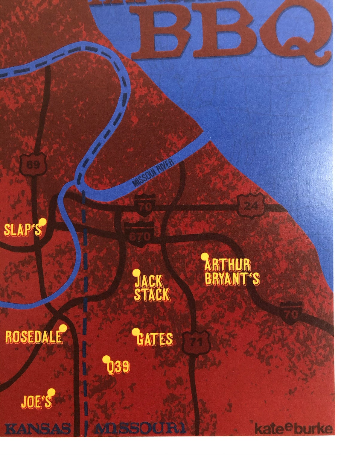 Kansas City BBQ Illustrated Map 8x10 Digital Print | Etsy