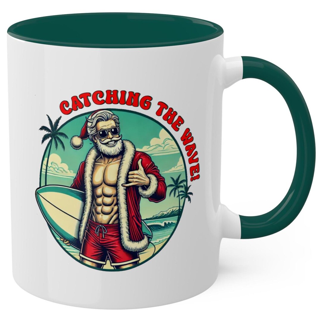 Santa Claus Surfing Surf-themed Gift Catching the Wave Santa Surfboard ...