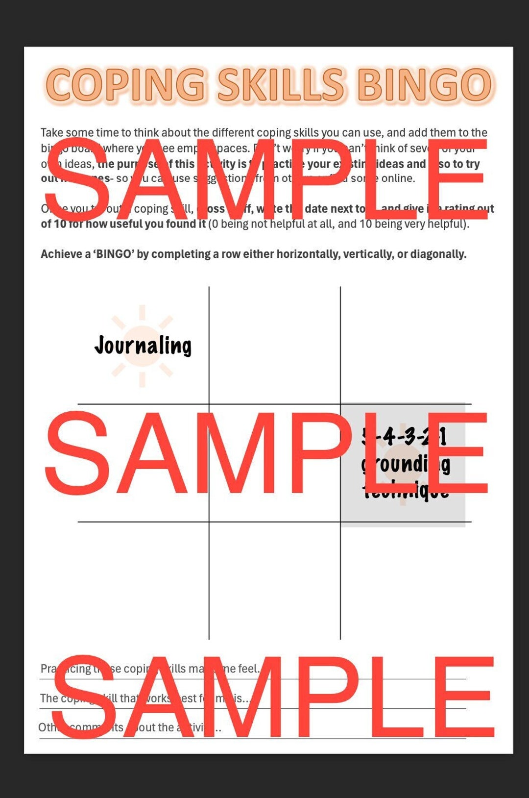 Coping Skills/self Care Bingo Worksheet Duo - Etsy