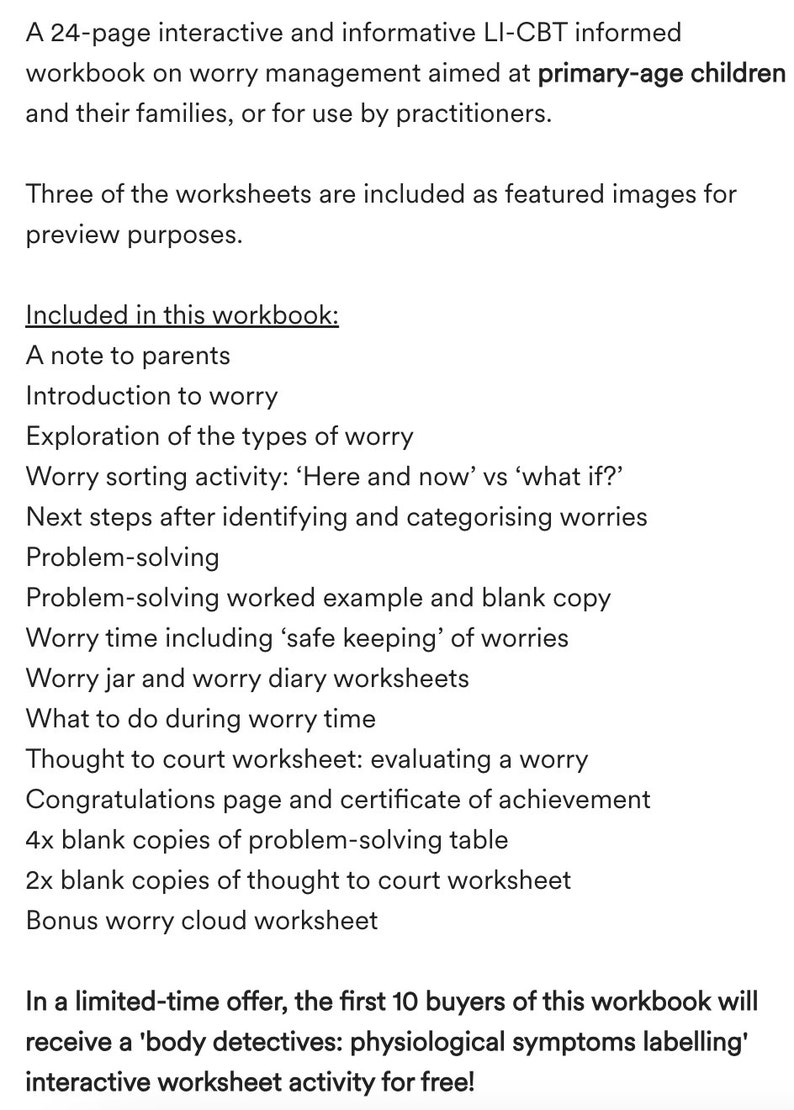 Worry Management Intervention Workbook (24 Page) With FREE Bonus ...