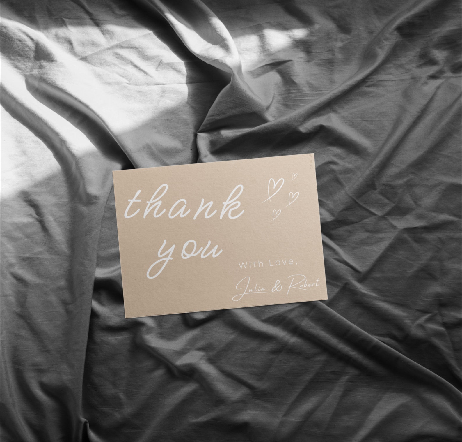 Minimalist Tan Calligraphy Thank You Card Template, Minimalist Wedding ...