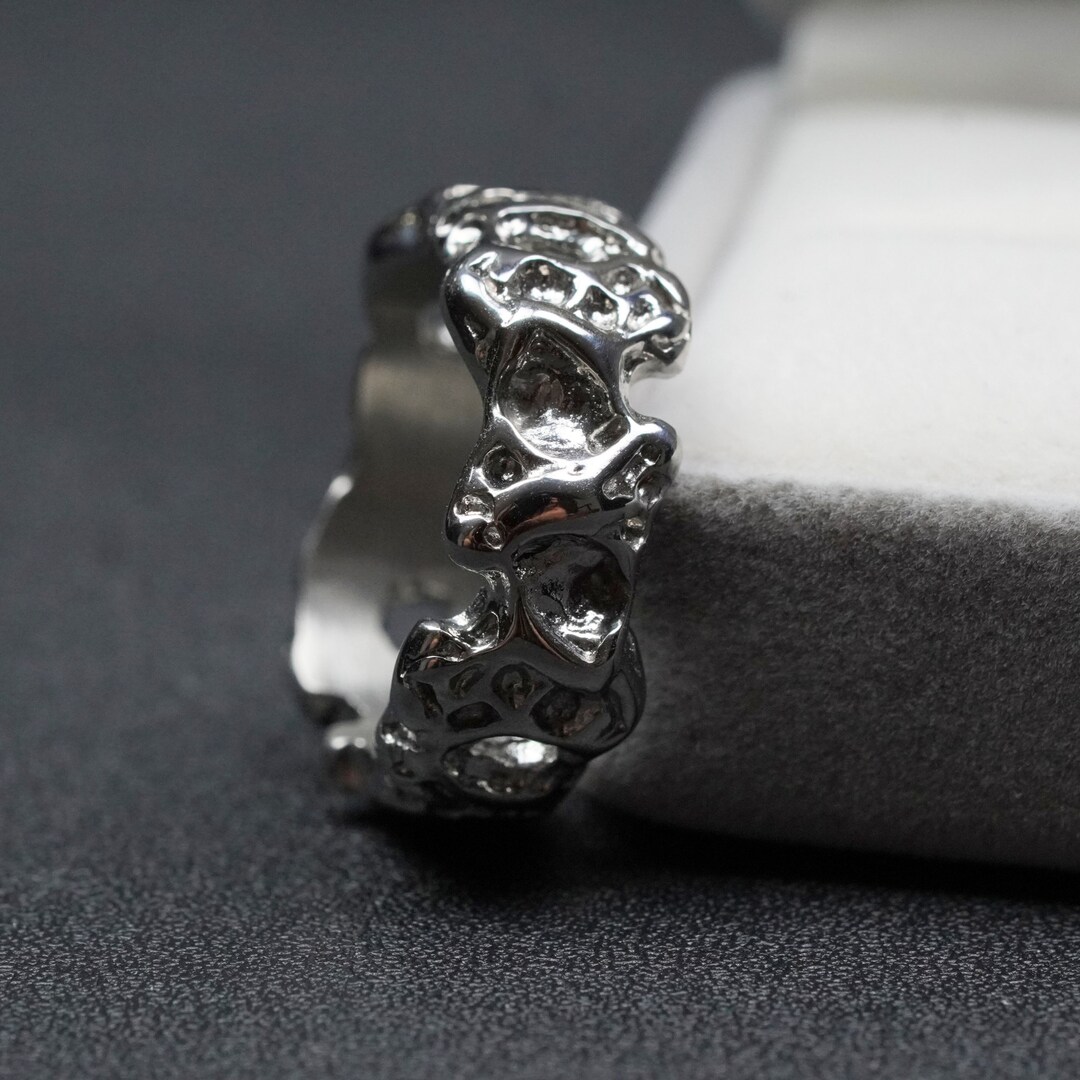 Stainless Steel Melting Ring Lava Volcano Ring, Melting Lava Silver ...
