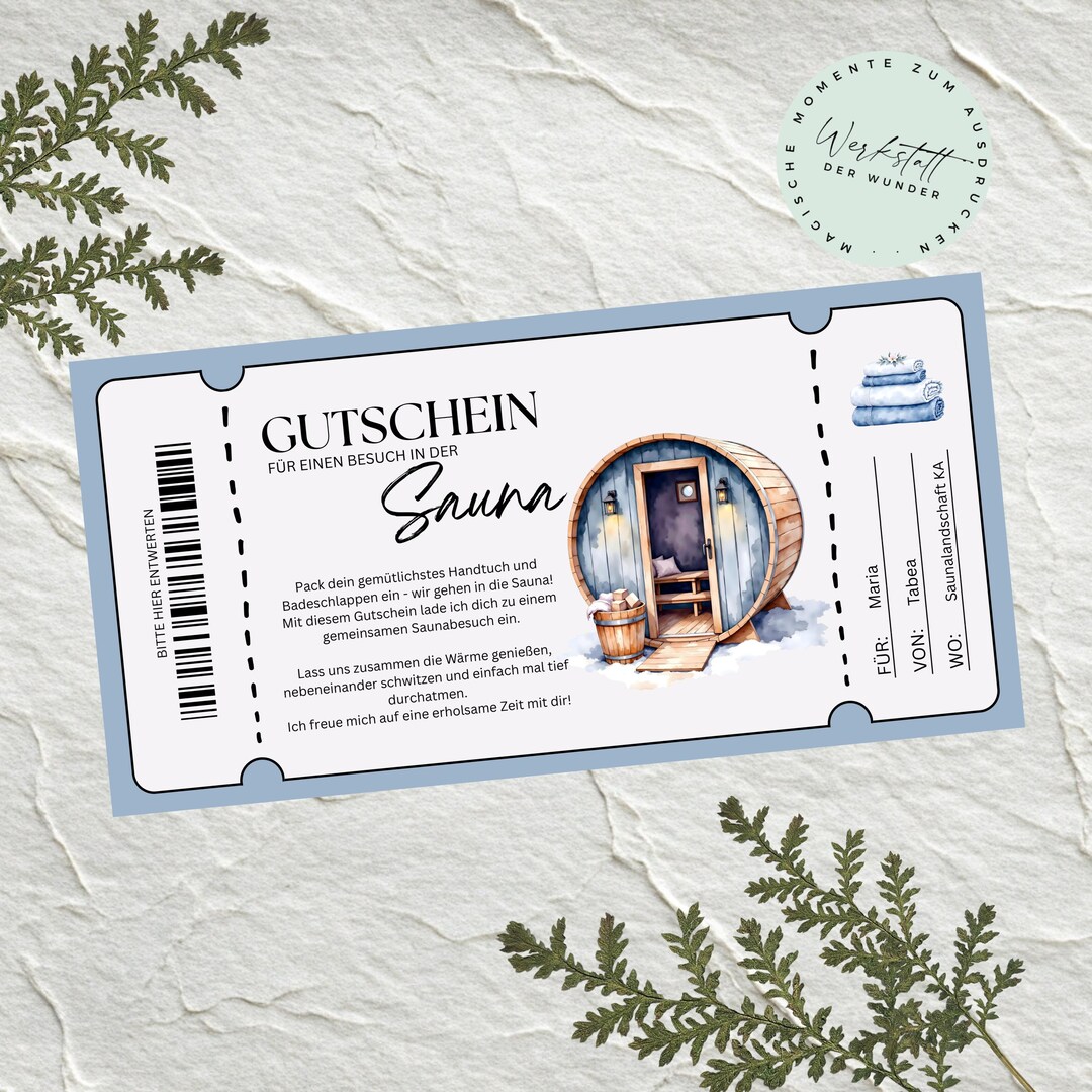 Voucher for a Sauna Visit, Steam Bath, Customizable Canva Template to ...