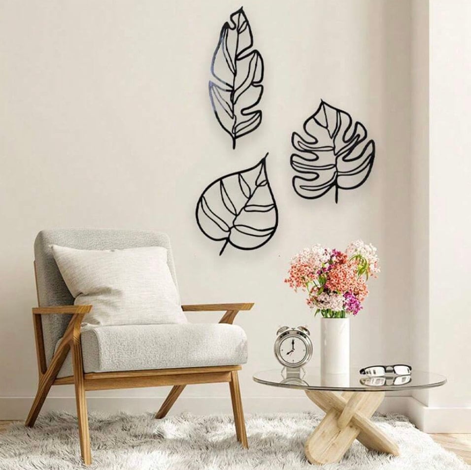 Metal Leaf Wall Art, Metal Wall Decor, Large Black Leaves Wall Art ...