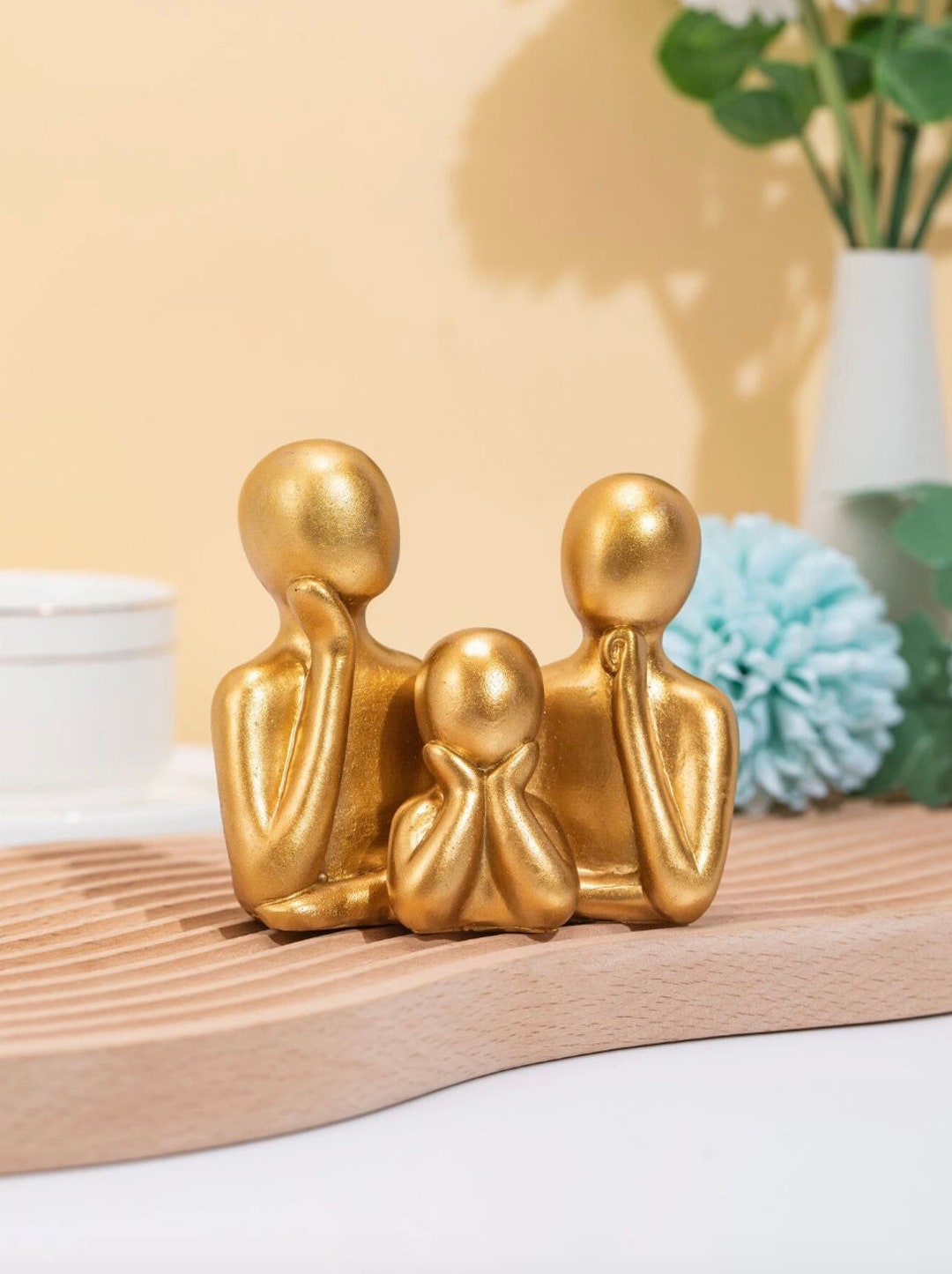 Gold/white Decorative Family Sculpture Set of 3: Parent and Child ...