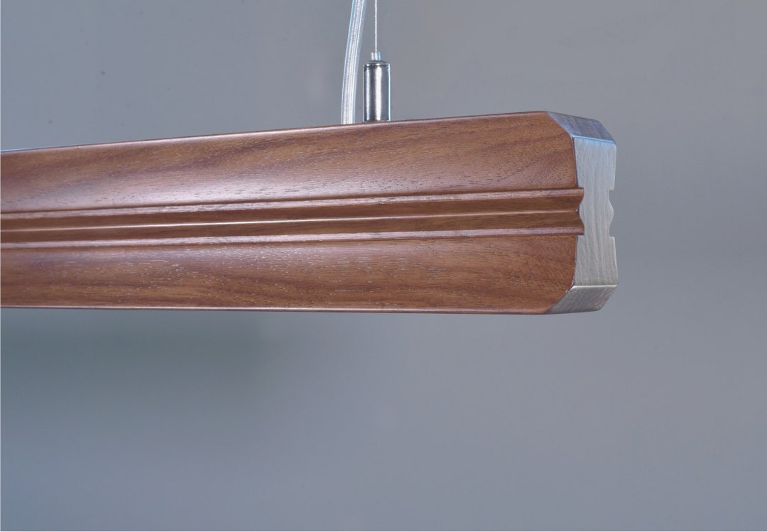 Walnut Wood Linear Pendant Light for Dining Room and Outdoor Spaces ...
