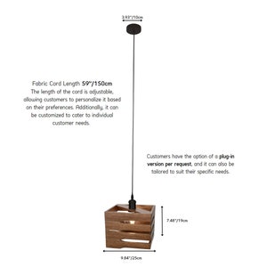 Wood Square Pendant Light, Single Light Lamp Made From Oak, Hanging ...