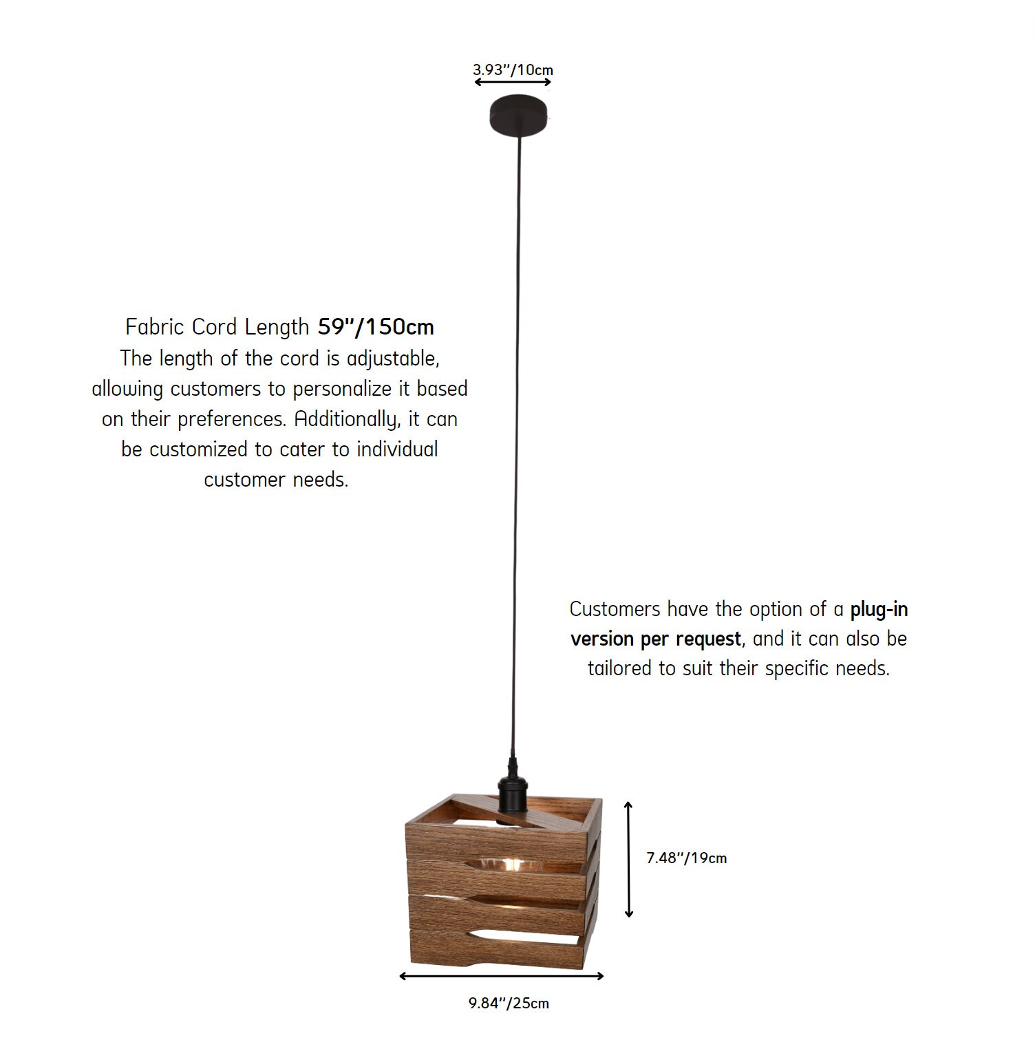 Wood Square Pendant Light, Single Light Lamp Made From Oak, Hanging ...