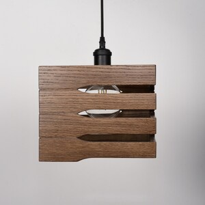 Wood Square Pendant Light, Single Light Lamp Made From Oak, Hanging ...