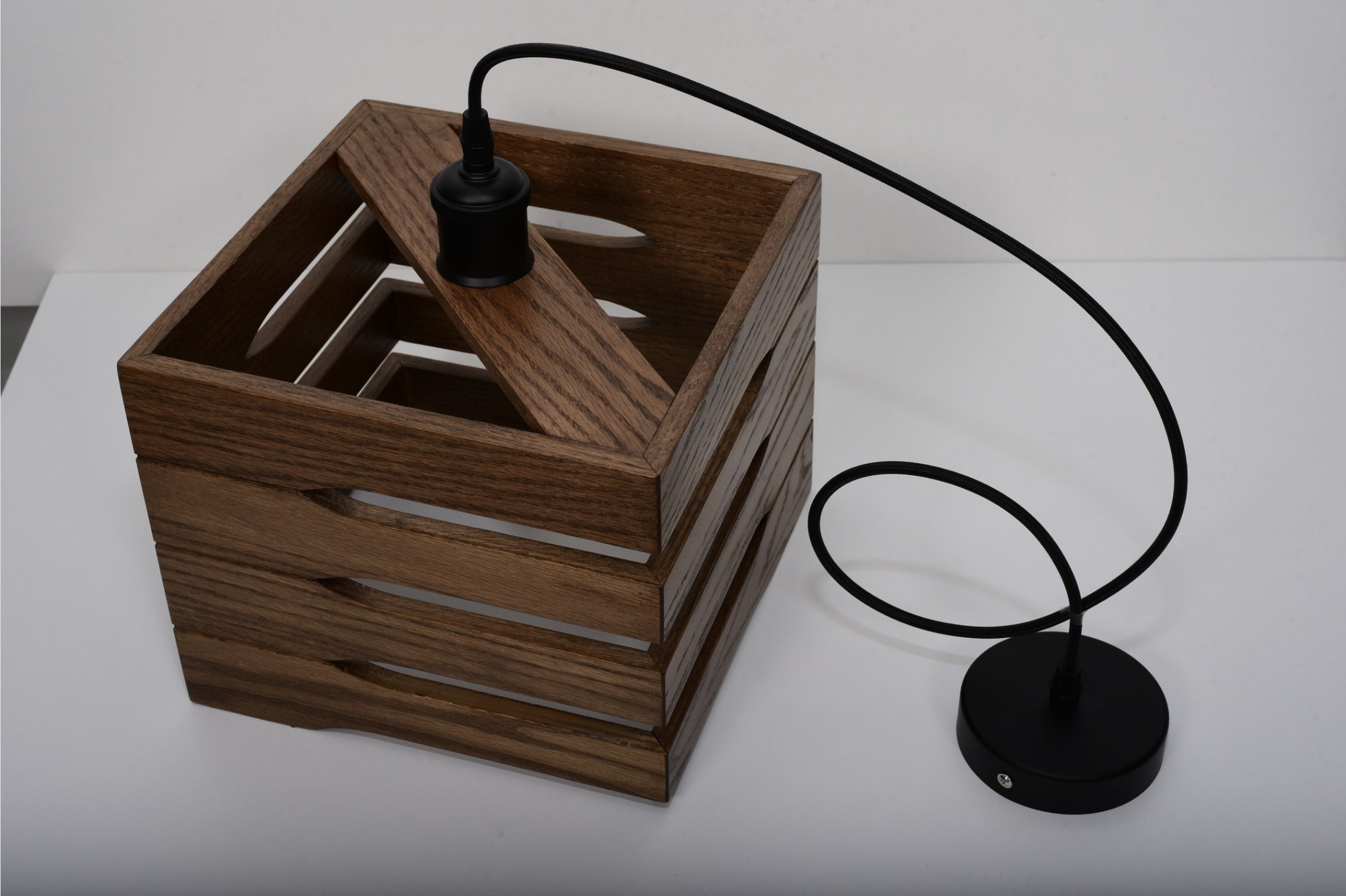 Wood Square Pendant Light, Single Light Lamp Made From Oak, Hanging ...