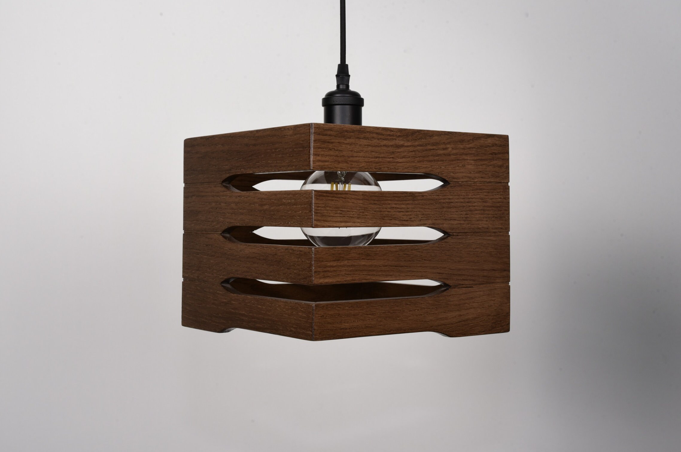 Wood Square Pendant Light, Single Light Lamp Made From Oak, Hanging ...