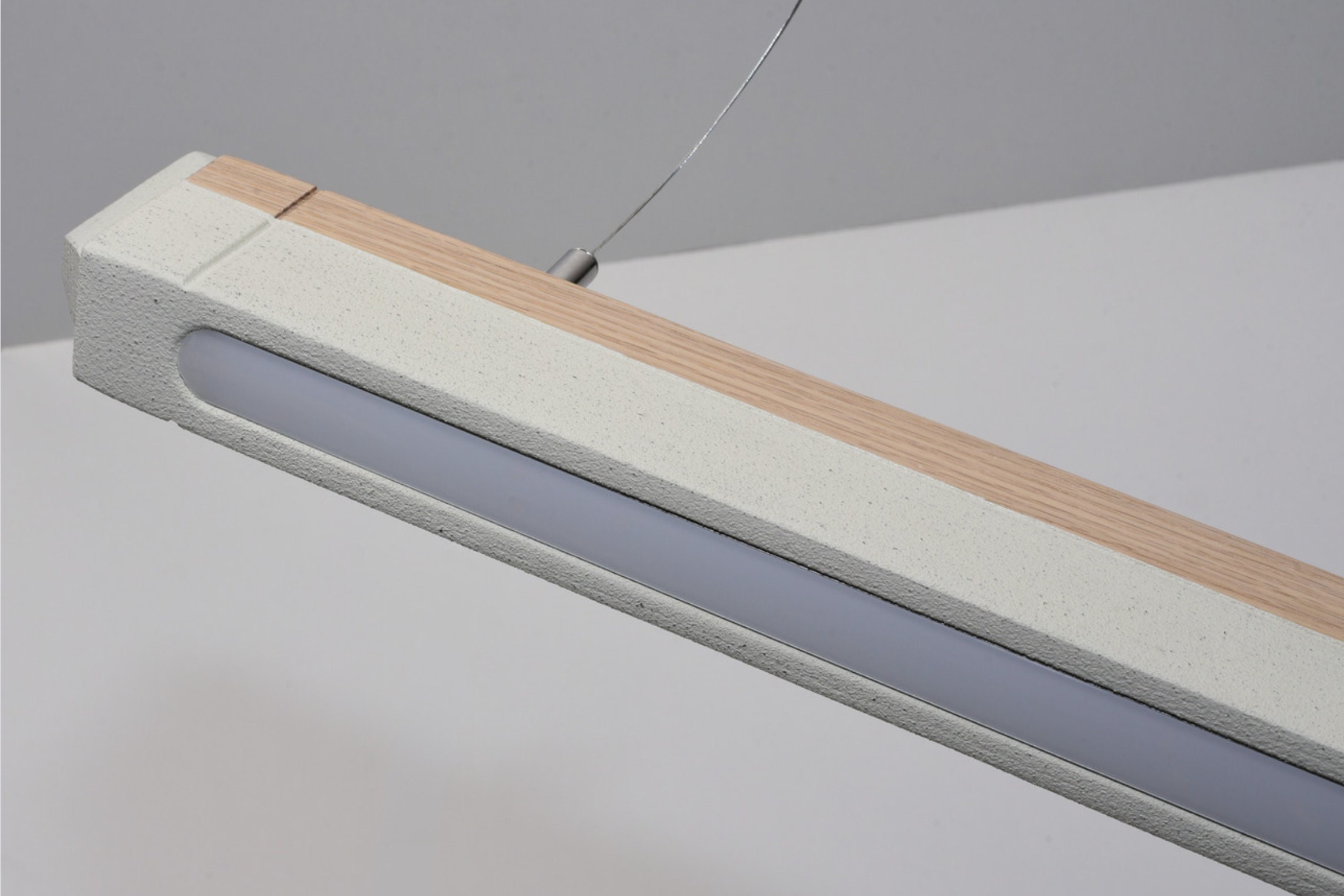 Wood Linear Light Made From Solid Oak With Edges and Half Concrete ...