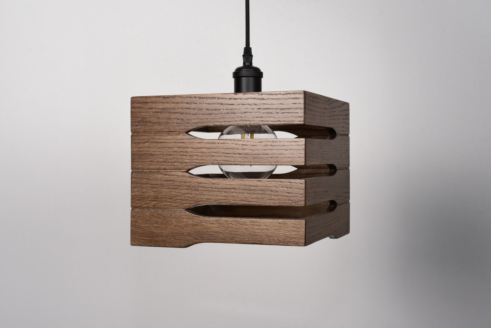 Wood Square Pendant Light, Single Light Lamp Made From Oak, Hanging ...