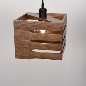 Wood Square Pendant Light, Single Light Lamp Made From Oak, Hanging ...